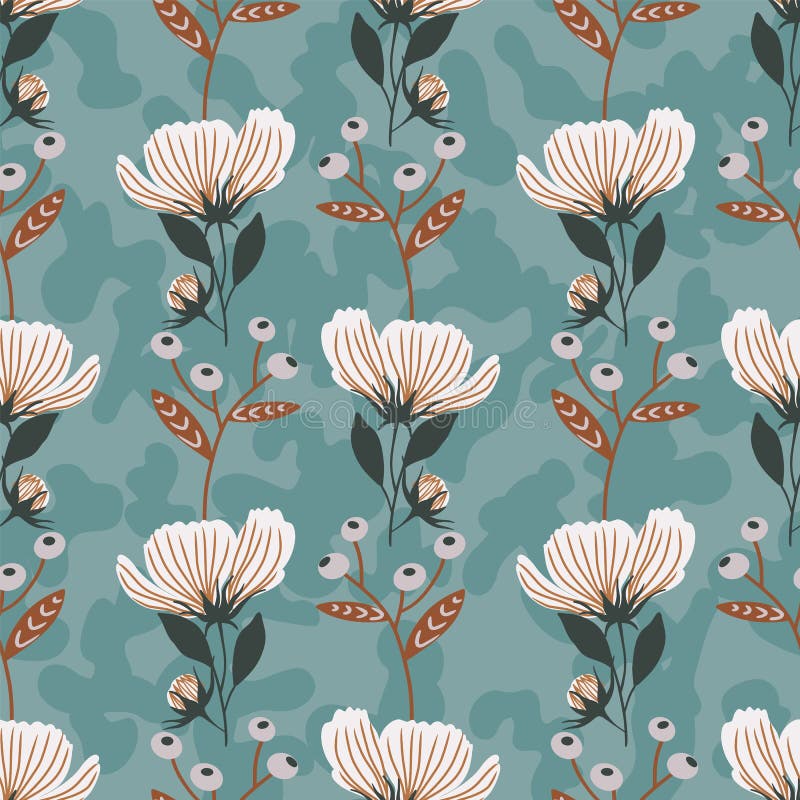 Vector Floral Half Drop Repeat Seamless Pattern Background. Stock ...