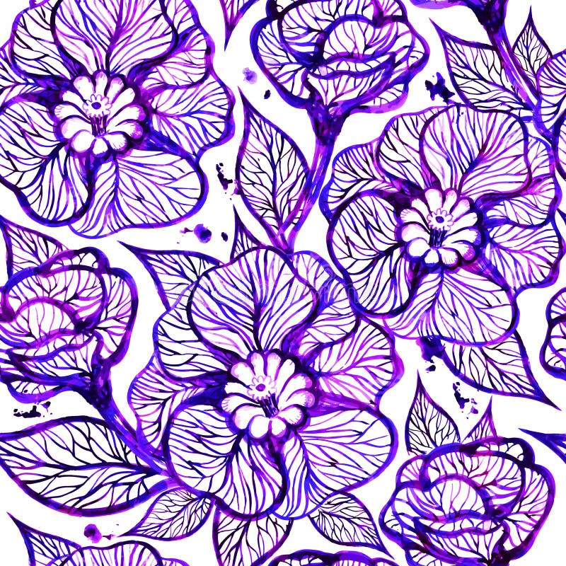 Vector Floral Ink Background with Flowers. EPS10 Stock Illustration ...