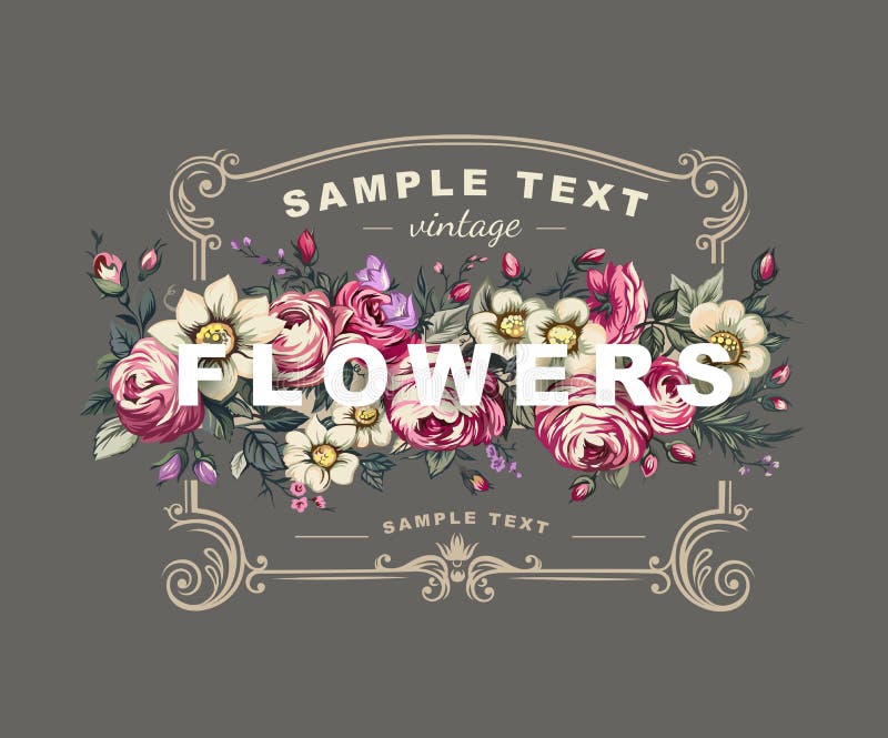 Vector Floral Label with a Frame Composed of Flowers Illustrations ...