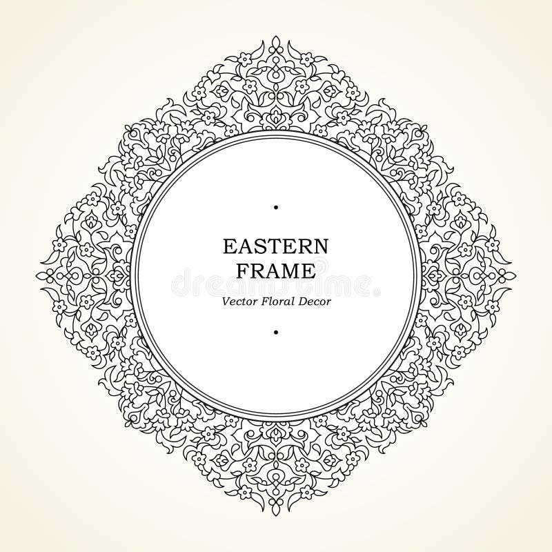 Vector Floral Line Art Frame in Eastern Style. Stock Illustration ...