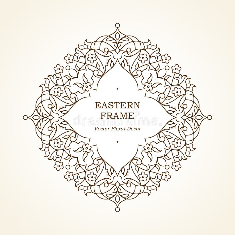 Vector Floral Line Art Frame in Eastern Style. Stock Vector ...