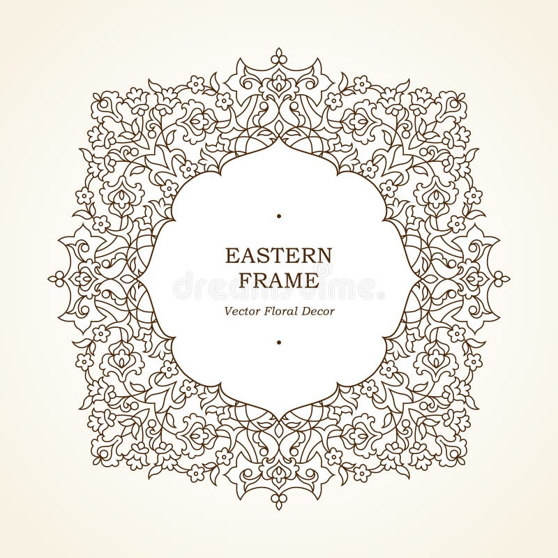 Vector Floral Line Art Frame in Eastern Style. Stock Vector ...