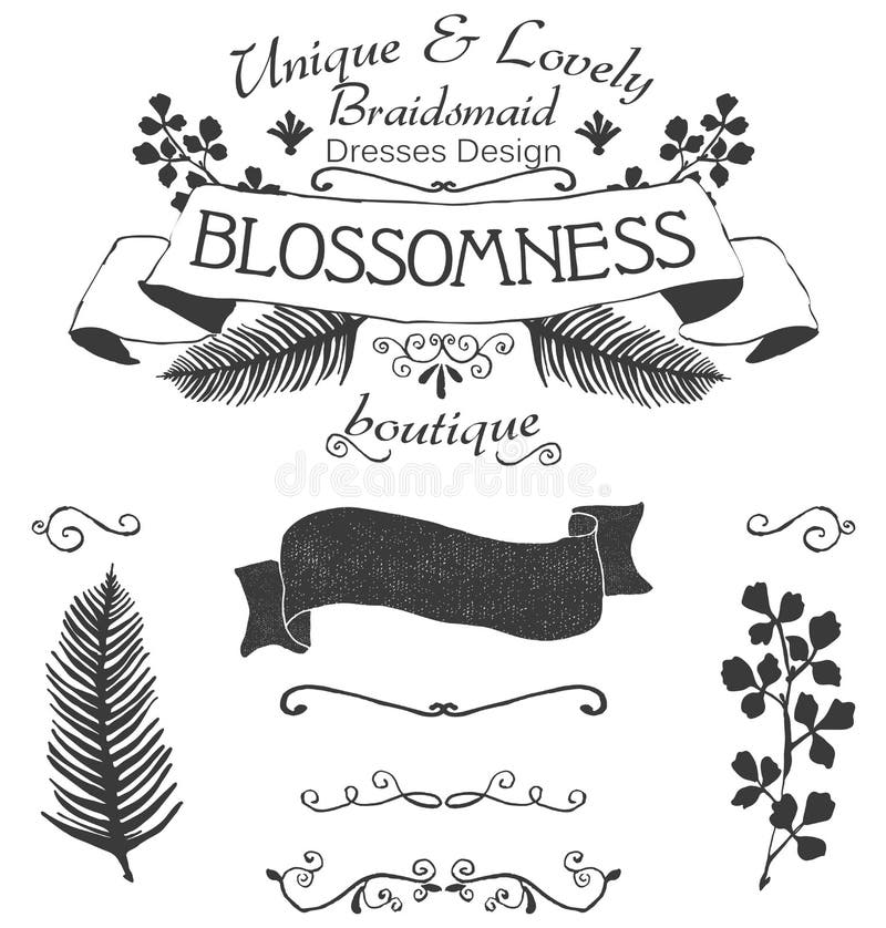 Vector Floral Logo Label with Texture and Separate Floral Branches and ...