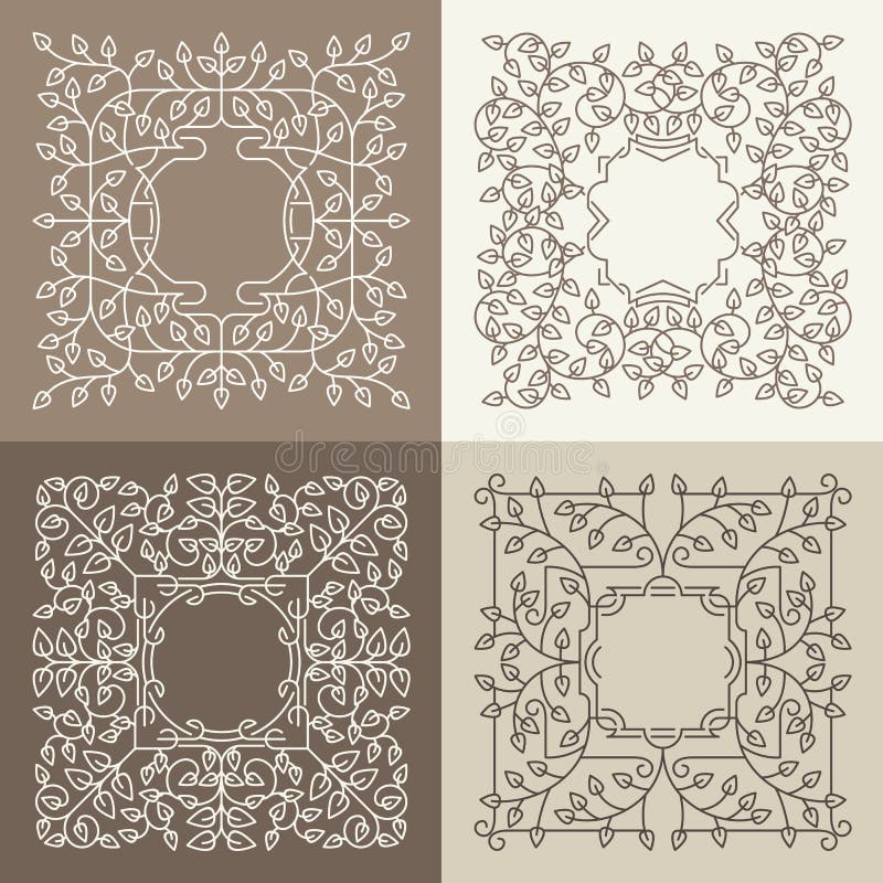 Vector Floral Mono Line Frame with Copy Space Stock Vector ...