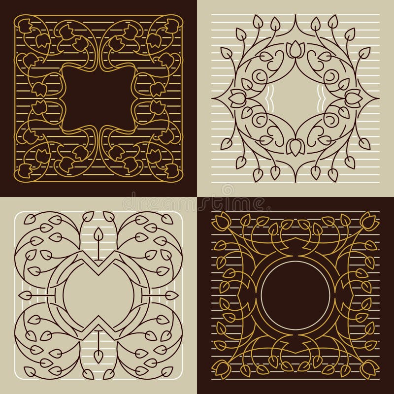 Vector Floral Mono Line Frames with Copy Space Stock Vector ...