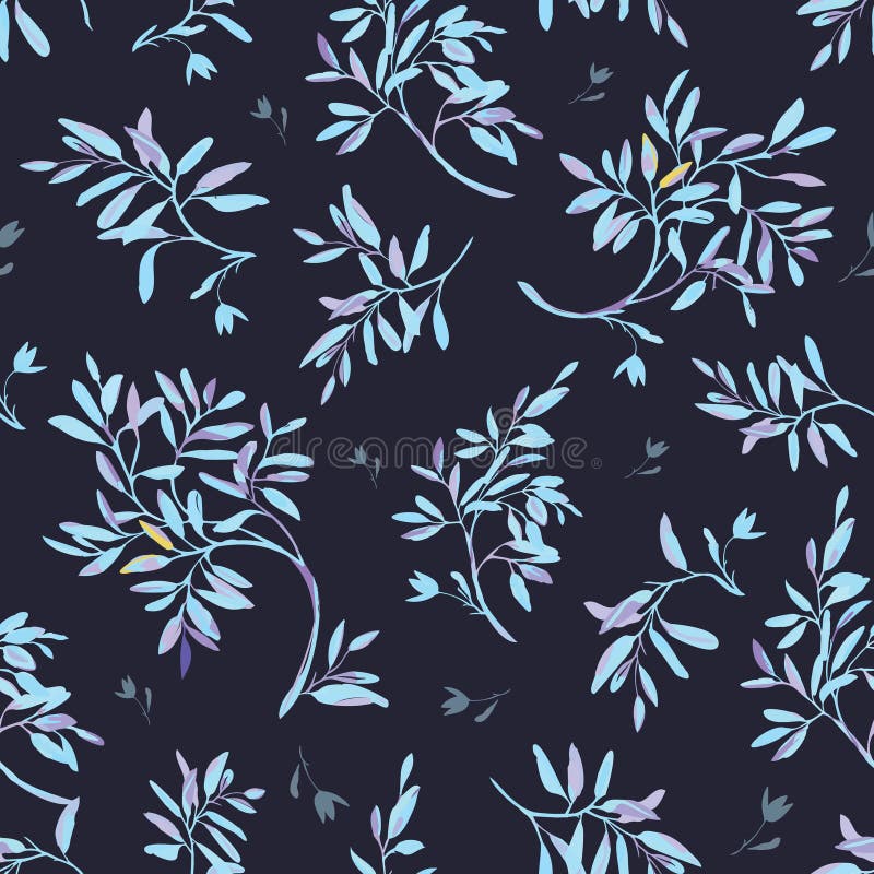 Vector, Floral, Non-directional Branch Pattern on Dark Background ...
