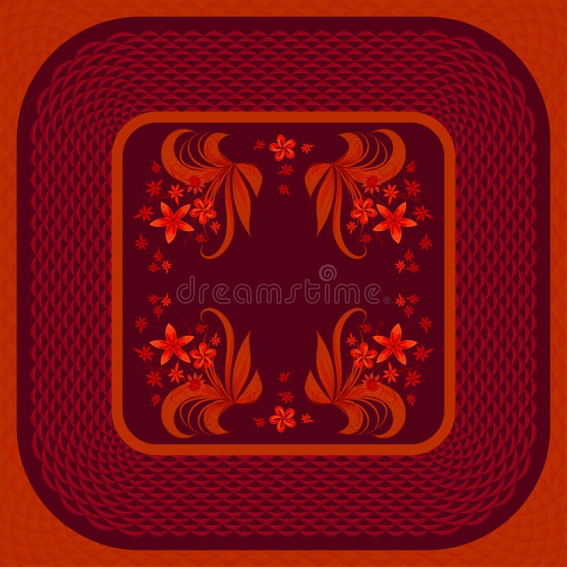 Vector Floral Pattern in a Bright Red Color, with Beveled Edges for the ...
