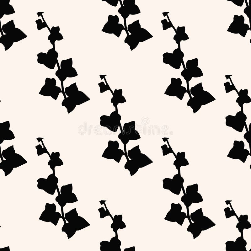 Vector Floral Pattern with Ivy Leaves. Gentle Black Simple Floral ...