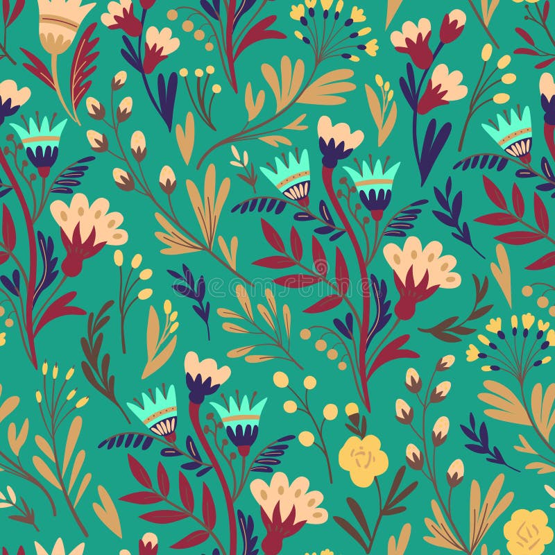 Vector Floral Pattern in Minimalistic Style with Cute Simple Stylized ...