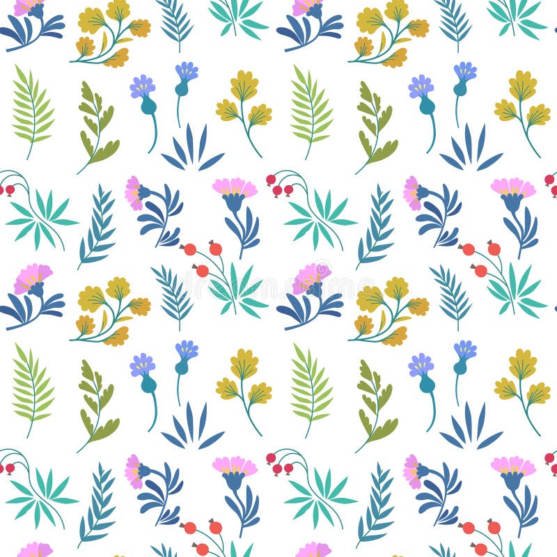 Vector Floral Pattern in Minimalistic Style with Cute Simple Stylized ...