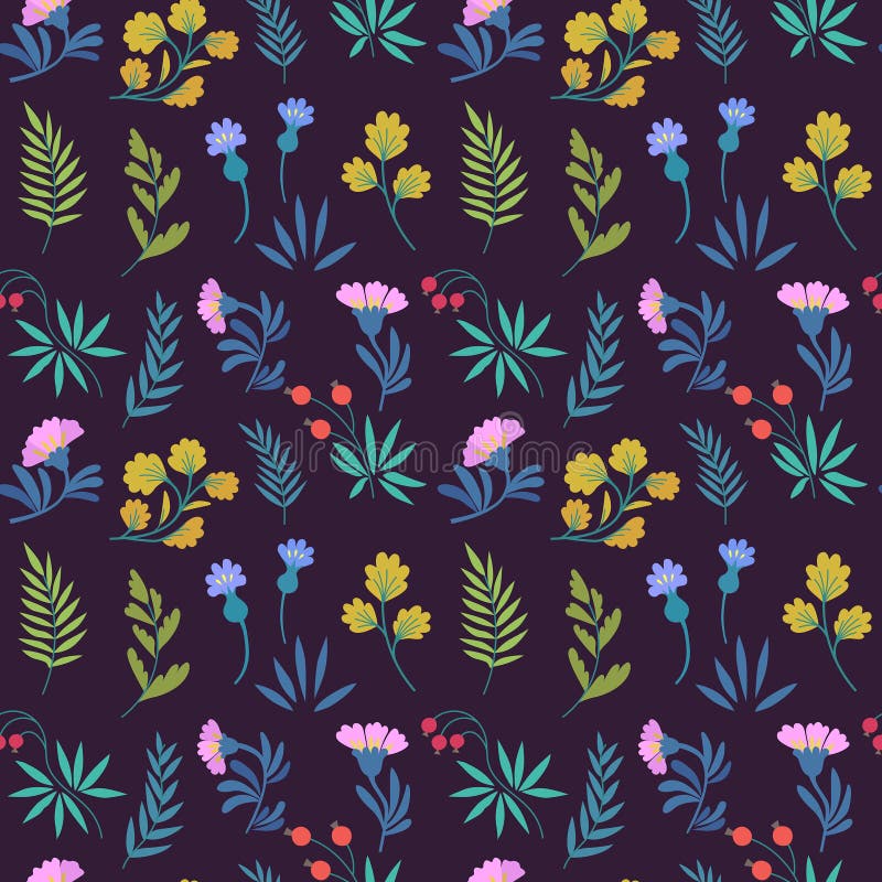 Vector Floral Pattern in Minimalistic Style with Cute Simple Stylized ...