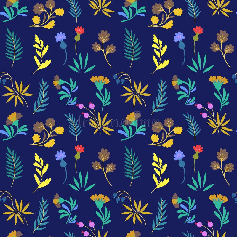 Vector Floral Pattern in Minimalistic Style with Cute Simple Stylized ...