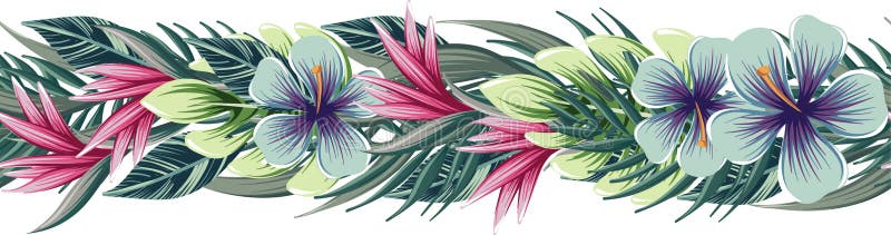 Vector Floral Seamless Border with Tropical Plants Stock Vector ...
