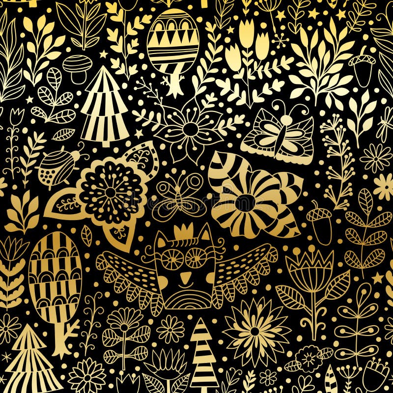 Vector Floral Seamless Pattern with Forest Stock Vector - Illustration ...