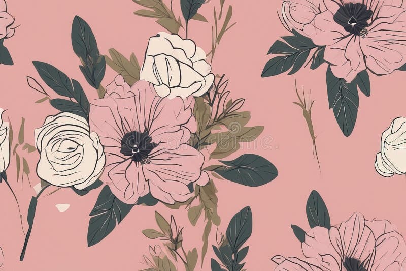 Vector Floral Seamless Pattern With Hand Drawn Flowers Branches And Leavesvector Floral