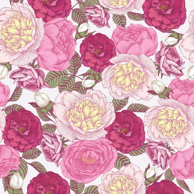 Vector Floral Seamless Pattern with Watercolor Pink Roses. Stock Vector ...