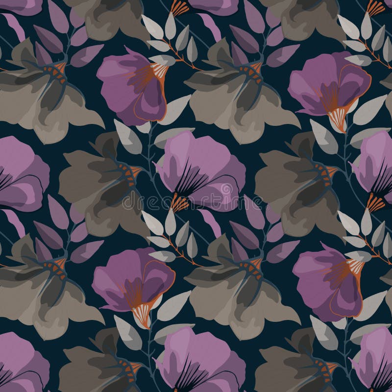 Vector Floral Seamless Pattern. Purple and Coffee-colored Flowers ...