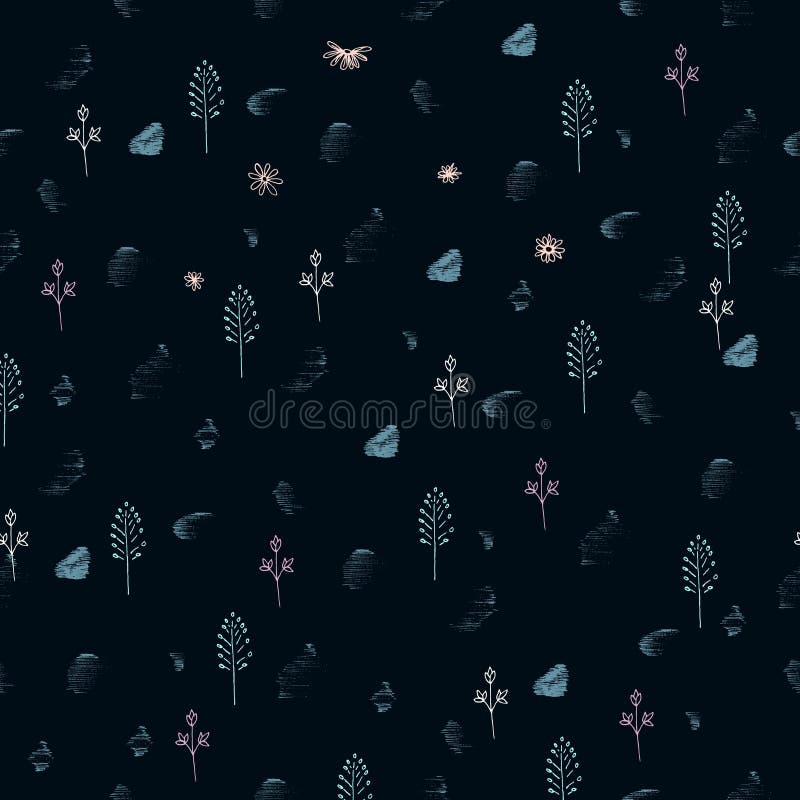Vector Floral Simple Modern Pattern, Dark Minimalist Design Stock ...