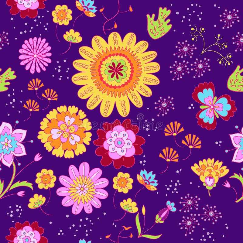 Vector Floral Summer Pattern in Doodle Graphyc Style Stock Vector ...