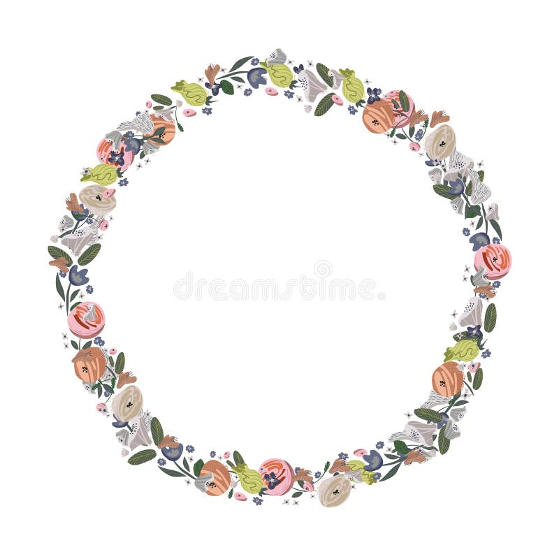 Vector Floral Wreath. Abstract Roses Arrange in Round Border Stock ...