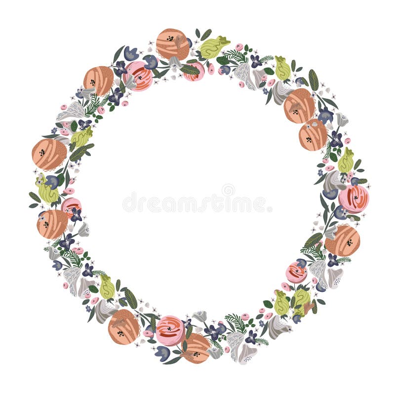 Vector Floral Wreath. Abstract Roses Arrange in Round Border Stock ...