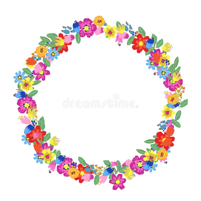 Vector Floral Wreath. Abstract Flowers Arrange in Round Border Stock ...