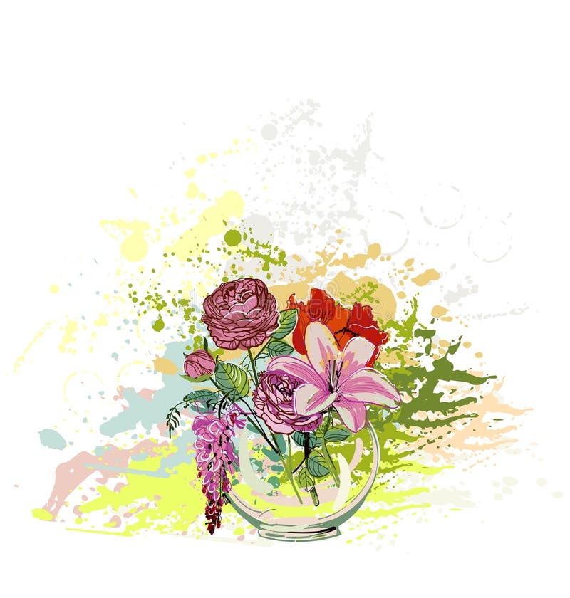 Vector Flower Colorful Background Vase Glass Bouquet Stock Illustration ...