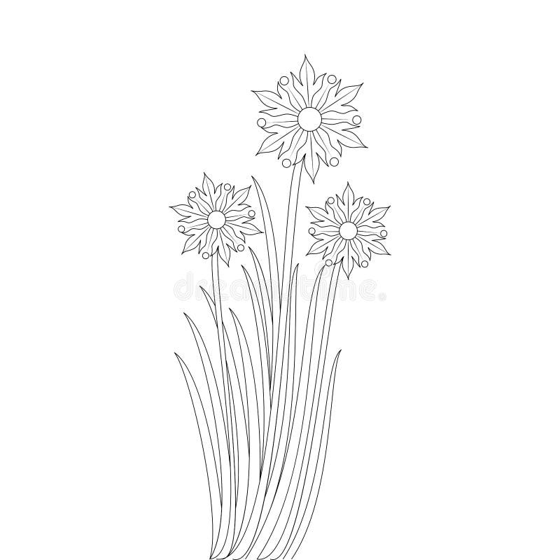 Vector Flower Design with Stroke Black Line Art Blooming Flourish Hand ...