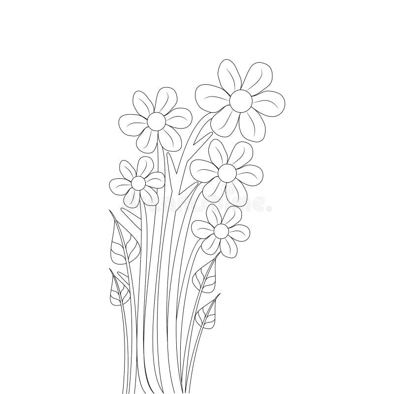Vector Flower Design with Stroke Black Line Art Blooming Flourish Hand ...