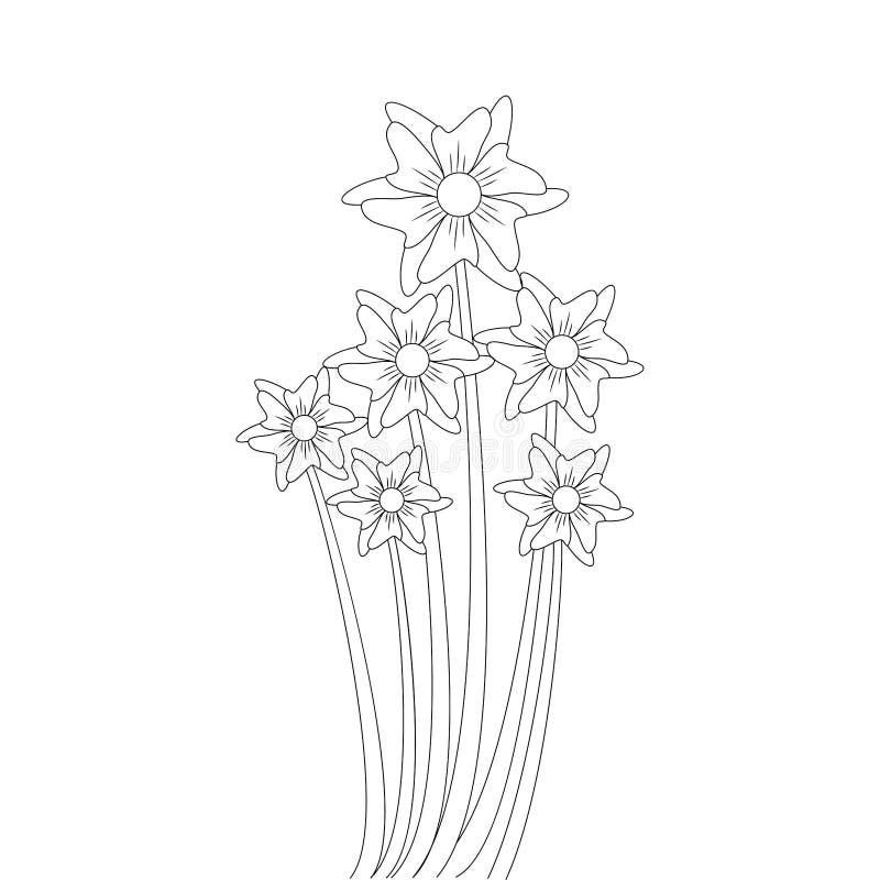 Vector Flower Design with Stroke Black Line Art Blooming Flourish Hand ...