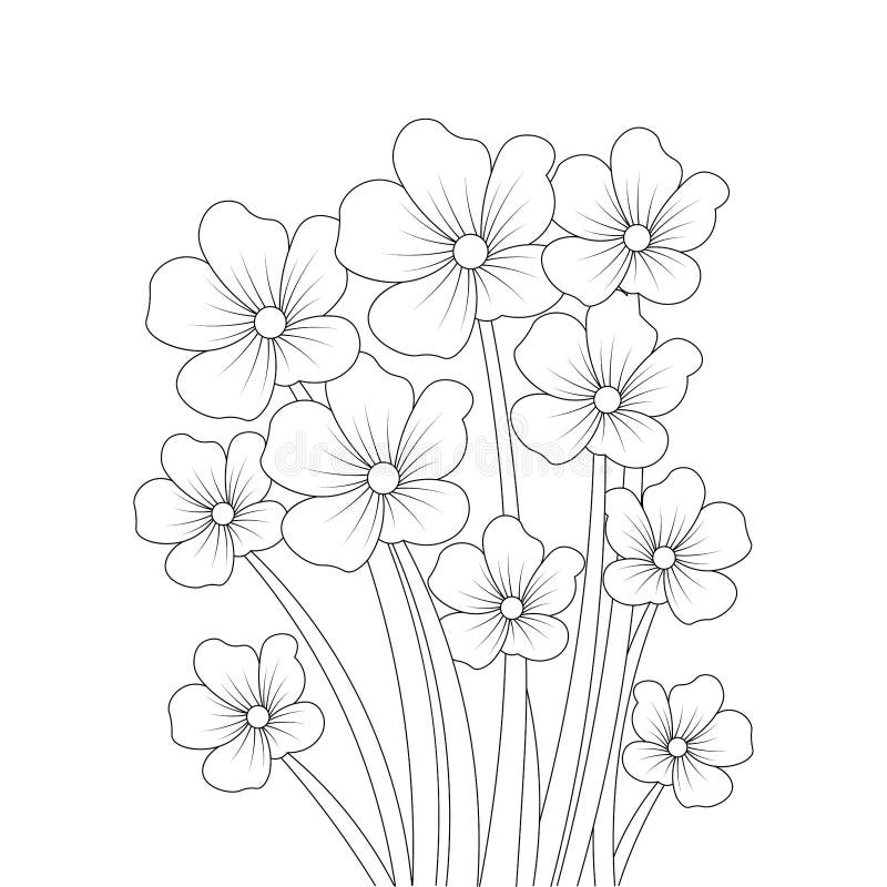 Vector Flower Drawing with Detailed Creative Line Stroke for Coloring ...