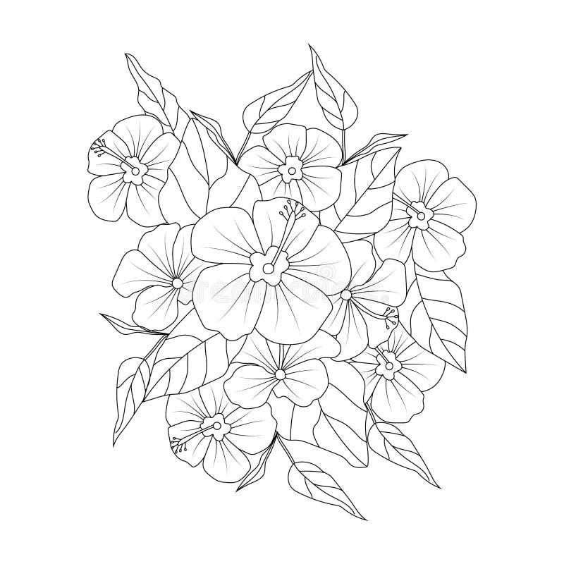 Vector Flower Drawing with Detailed Creative Line Stroke for Coloring ...