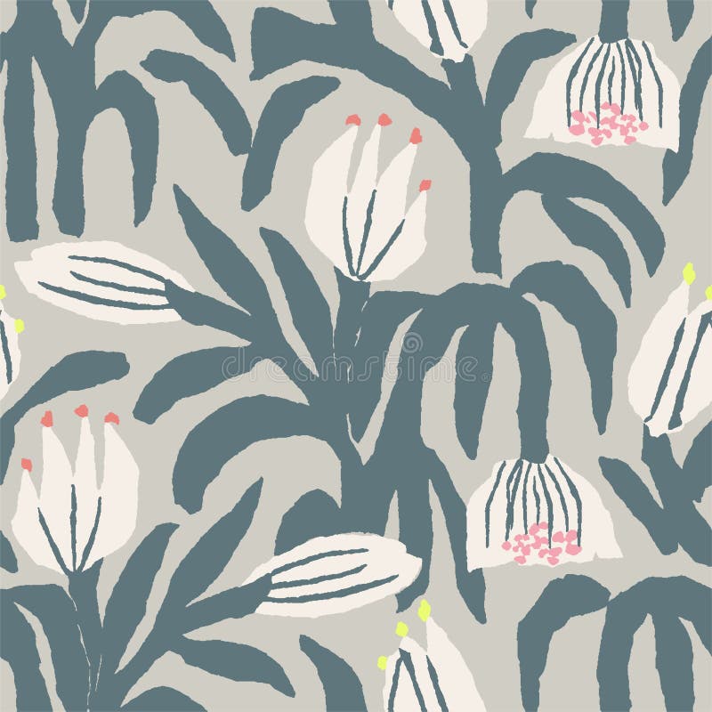 Vector Flower and Leaf Illustration Seamless Repeat Pattern Digital ...