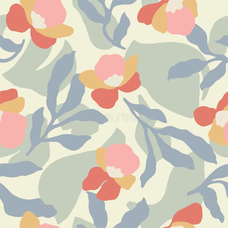 Vector Flower and Leaf Illustration Seamless Repeat Pattern Stock ...