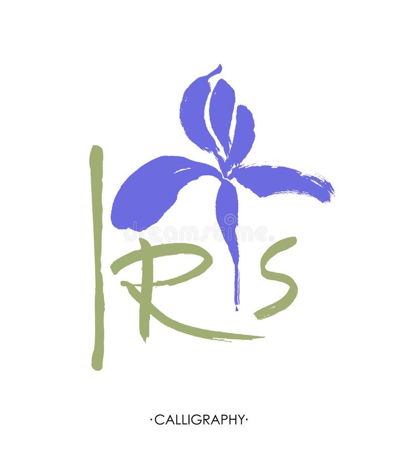 Vector Flower Logo. Floral Background. Stylized Calligraphic Ink Iris ... Vector Flower Logo. Floral Background. Stylized Calligraphic Ink Iris ...