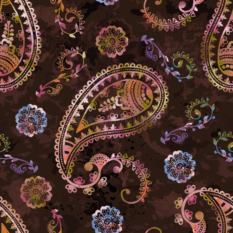 Vector Flower Paisley Watercolor Seamless Pattern Element. Elegant ...