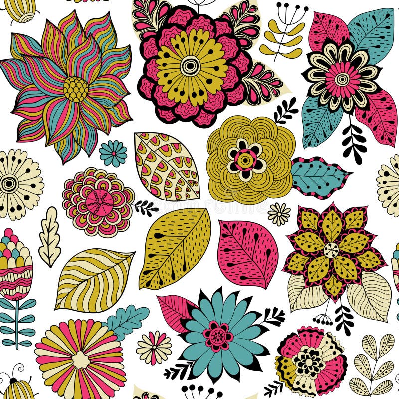 Vector Flower Pattern. Colorful Seamless Botanic Texture, Detailed ...