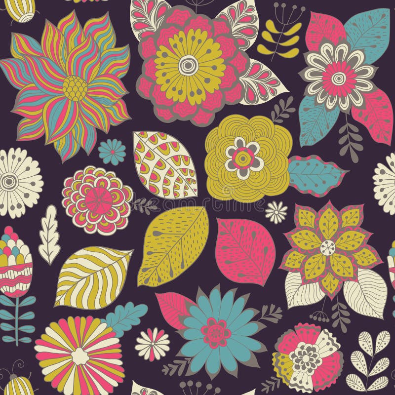 Vector Flower Pattern. Colorful Seamless Botanic Texture, Detailed ...