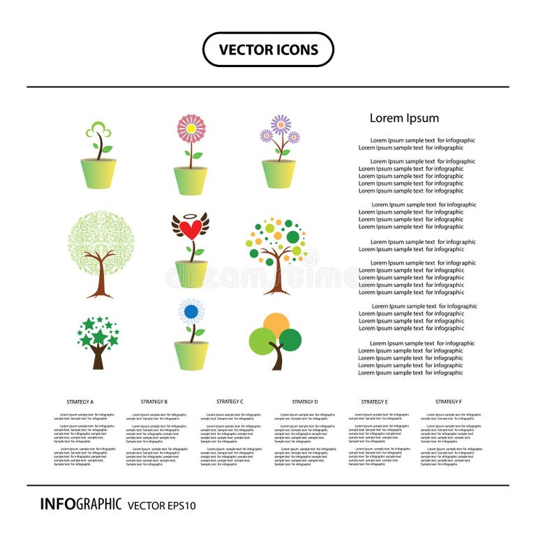 Vector Flower and Tree Symbol Stock Vector - Illustration of plant ...