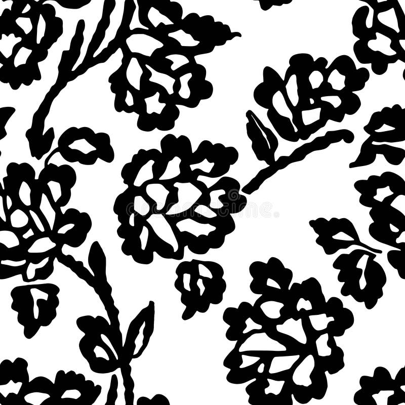 Vector Flowers, Black and White Floral Seamless Pattern Stock Vector ...