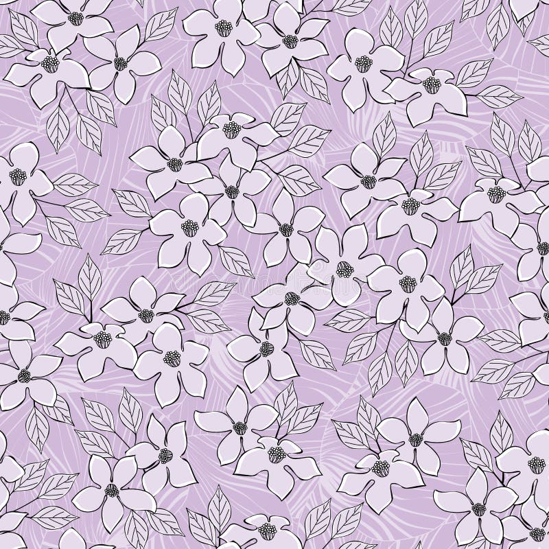 Vector Flowers in Pastel Pink Black Scattered on Pink Background ...