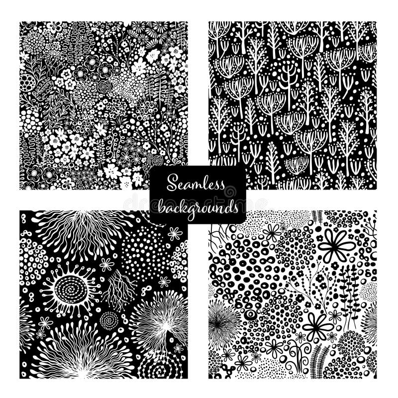 Vector Flowers. a Set of Beautiful Stylized Graphic Seamless ...