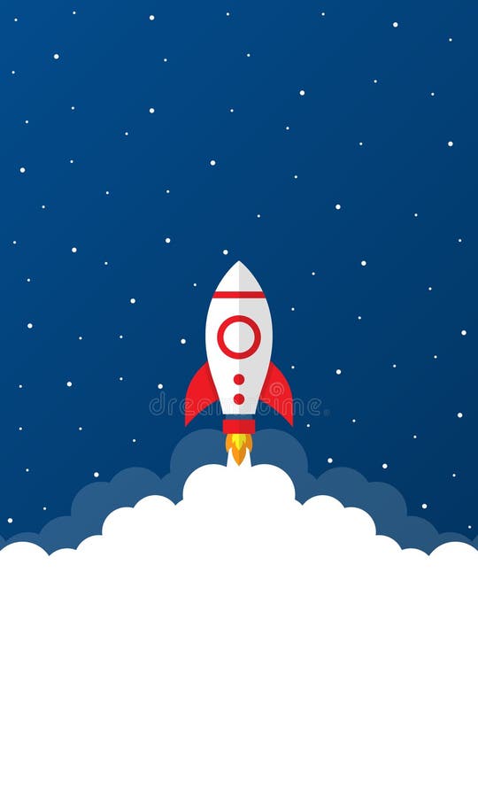 Vector Flying Rocket Background with Smoke Cloud. Startup Space Ship ...