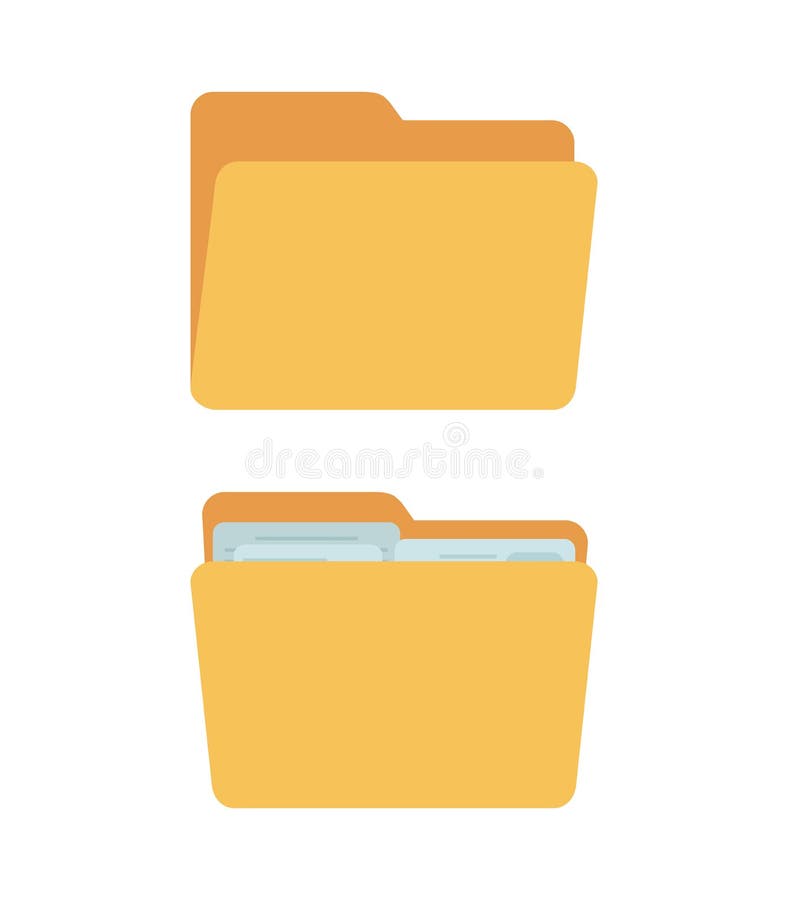 Vector Folders - Full and Empty, Yellow Containers for Documents Stock ...