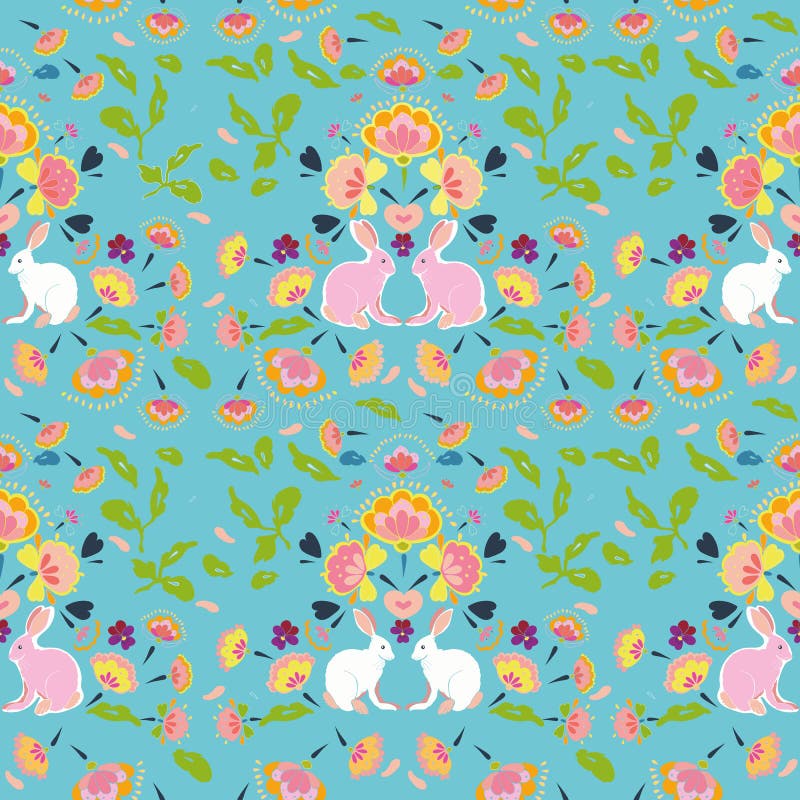 Vector Folk Art Boho Vibrant Easter Bunny Pattern. Stock Vector ...