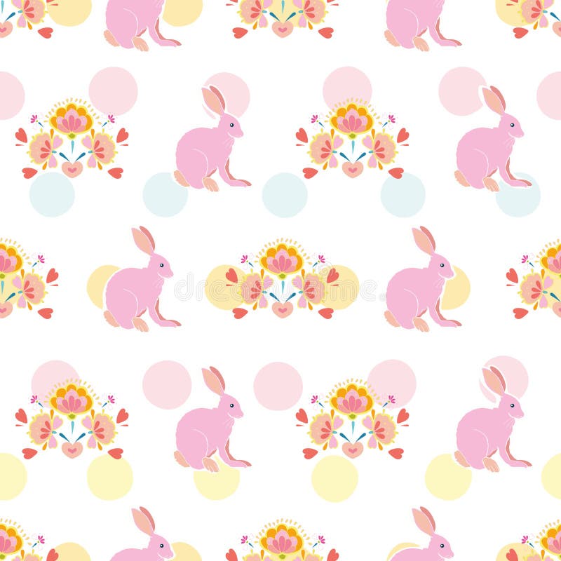 Vector Folk Art Pastel Dot Easter Bunny Pattern. Stock Vector ...