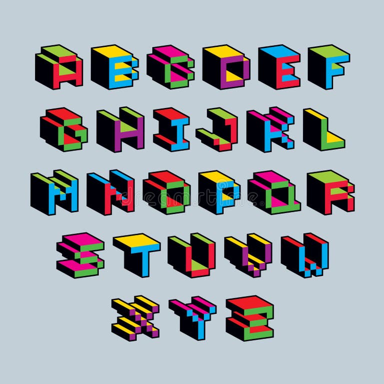 Vector Font, Typescript Created in 8 Bit Style. Pixel Art Contemporary ...