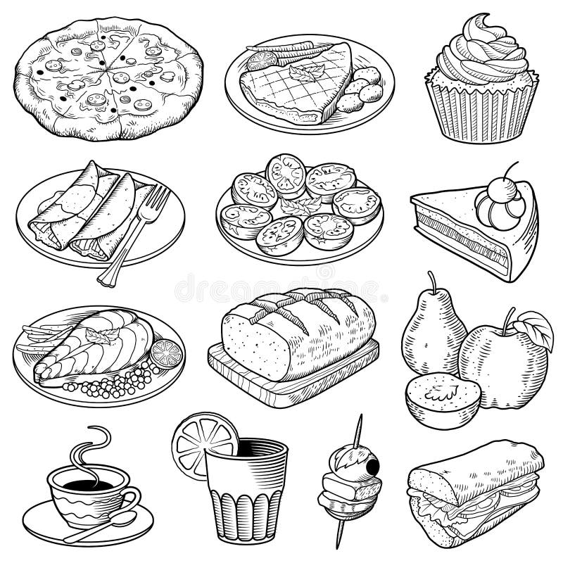 Vector Vintage Fast Food Drawing Set. Stock Vector - Illustration of ...