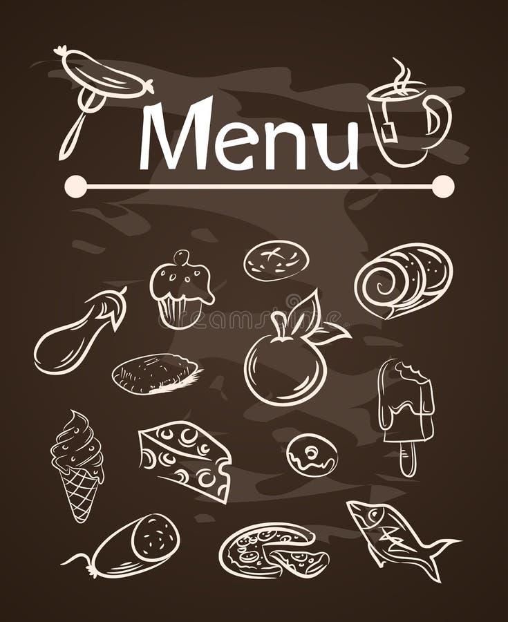 Vector Food Menu Elements on Chalk Board Set Stock Vector ...