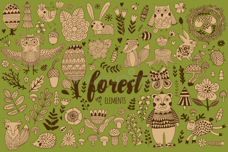 Vector Forest Elements in Doodle Childish Style Stock Vector ...